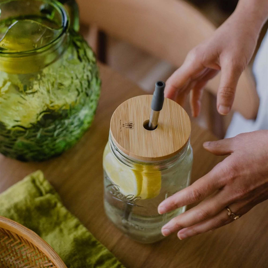 Bamboo Mason Jar Lids with Straw Hole — EarthShopp